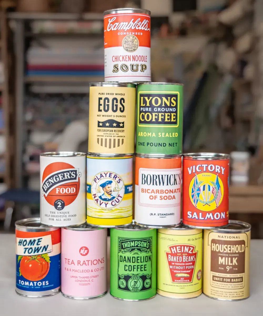 12 WW2 Food Can Replicas - The Ration Room WW2 Replicas